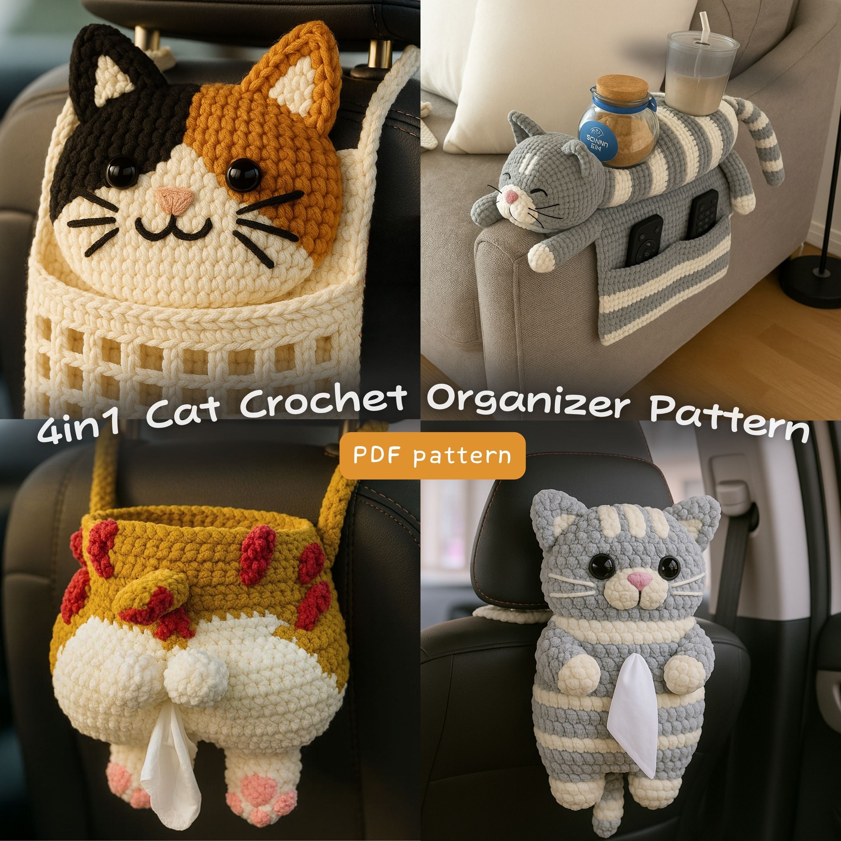 4in1 Cat Crochet Organizer Crochet Pattern – Hooktasy