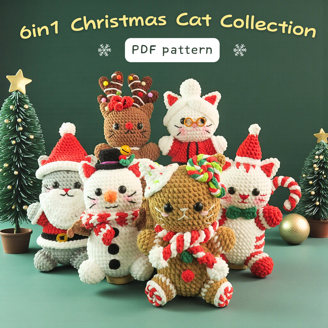 6in1 Christmas Cat Collection Crochet Pattern – Hooktasy