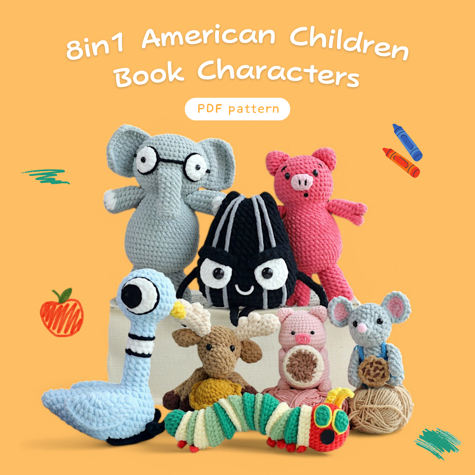 8in1 American Children's Book Characters Crochet Pattern Bundle – Hooktasy